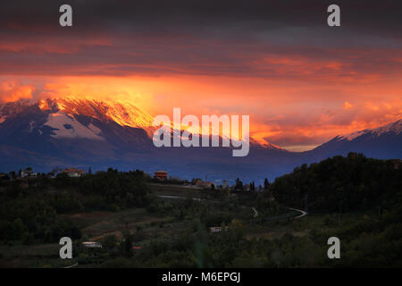 Vestea, Italy. View of the snow-capped Maiella mountains in Abruzzo ...