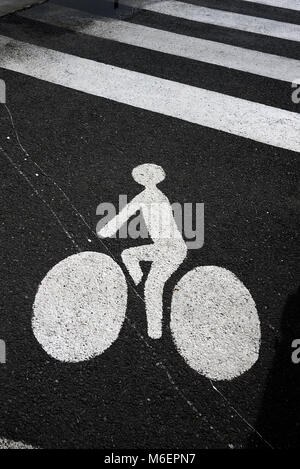 Painted Cycle Lane Logo on the streets of Marseille france Stock Photo ...