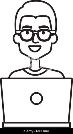 Programmer Man Vector. Stylized Young Developer. Person Working On ...