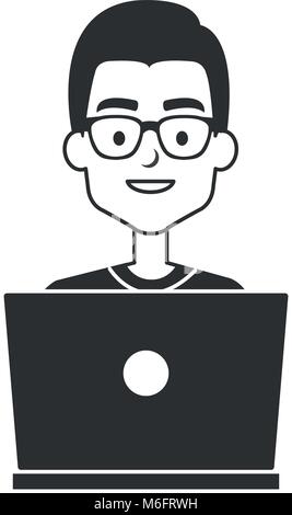 Programmer Man Vector. Stylized Young Developer. Person Working On ...