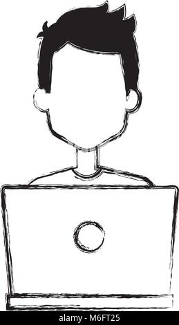 Programmer Man Vector. Stylized Young Developer. Person Working On ...