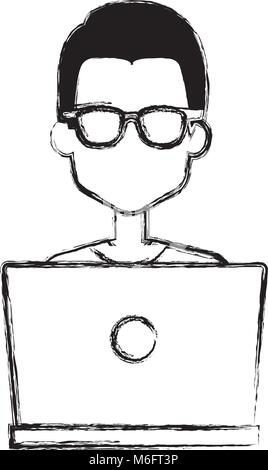 Programmer Man Vector. Stylized Young Developer. Person Working On ...
