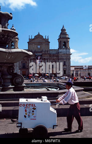 Guatemala Metropolitan Cathedral with fountain, Guatemala City Stock ...