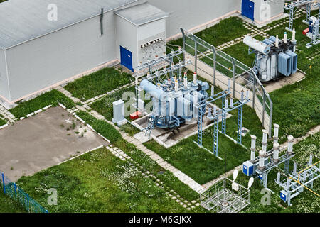 City electric substation on green grass, top view Stock Photo - Alamy