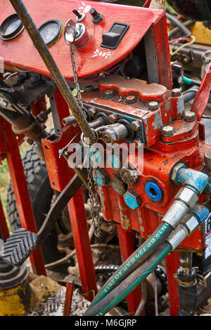 Big bright red homemade power tractor using details and wires from ...