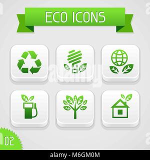 Eco energy vector icon. Chrome border round web button. Silver metallic ...
