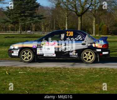 Subaru Impreza Group N rally car being prepared at Prodrive Stock Photo ...