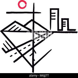 Red drawing of christian cross in doodle cartoon style. Vector ...