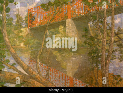 THE RED BRIDGE, by Julian Alden Weir, 1895, American painting, oil on ...