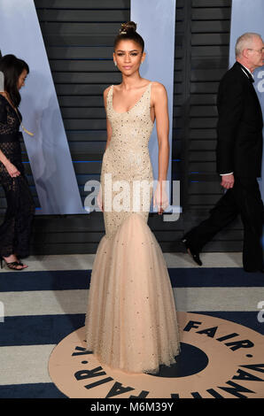Zendaya arrives at the Vanity Fair Oscar Party on Sunday, March 27 ...
