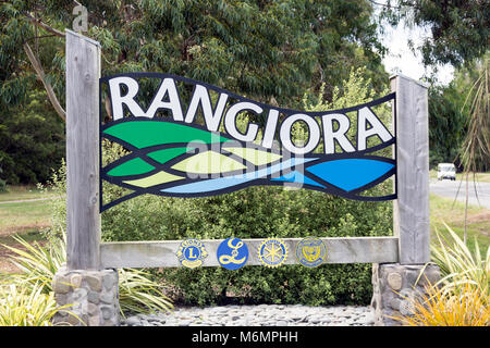 Town sign at entrance to Rangiora, Waimakariri District, Canterbury ...