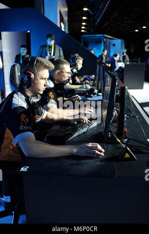Popular eSports competition, with players concentrating on stage during ...