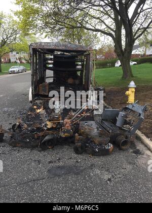 Aftermath of a landscaping truck that caught fire in a residential ...