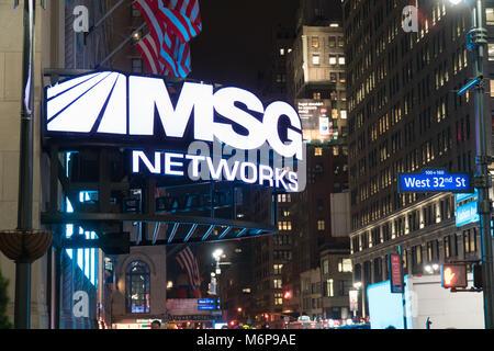 MSG Networks madison square garden network logo on a marquee in Midtown ...