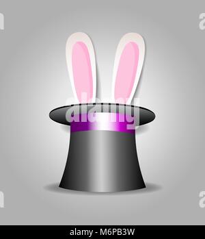 White rabbit in magicians top hat vector illustration for magic Day on ...
