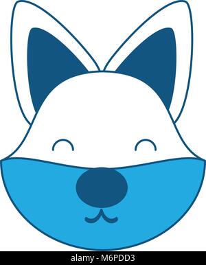 cute fox face icon over white background, blue shading design. vector ...