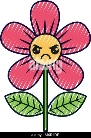 beautiful flower angry kawaii cartoon vector illustration sketch design ...