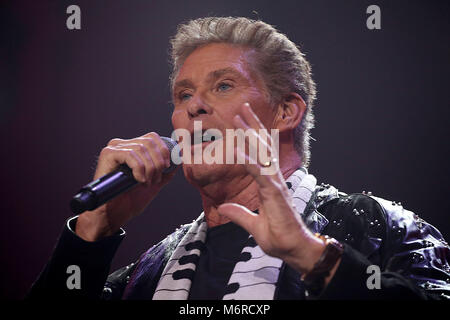 Bonn, Germany. 06 March 2018: US singer David Hasselhoff singing during ...