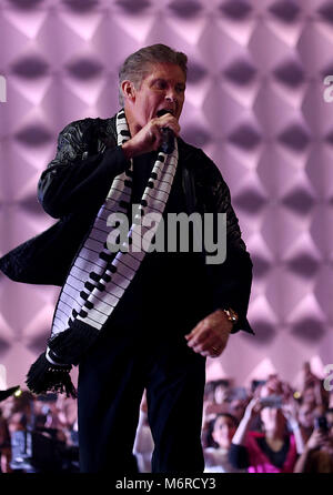 Bonn, Germany. 06 March 2018: US singer David Hasselhoff singing during ...