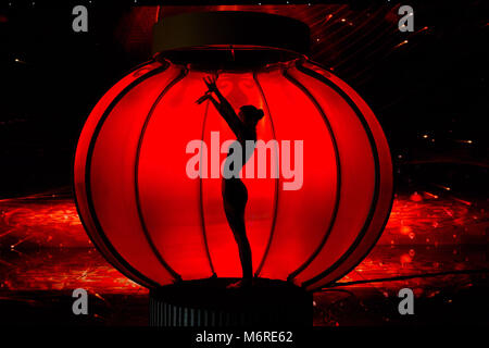 Chinese contortionist Liu Teng performs during an attempt to set a new ...