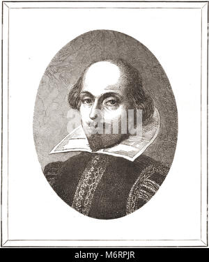William Shakespeare, The Bard of Avon, 1564-1616. Engraved Illustration ...