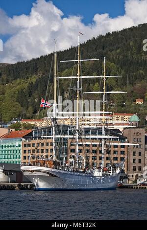 Big white sailing ship with three mast moving to the Riga port Stock ...