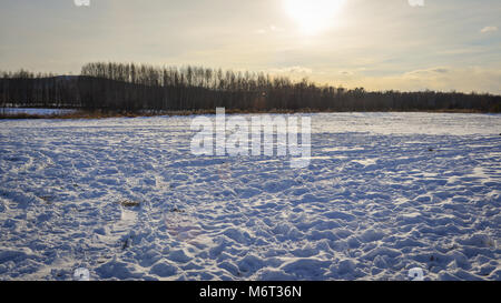 Ice river at sunrise in Mohe County, China. Mohe is located in the far ...