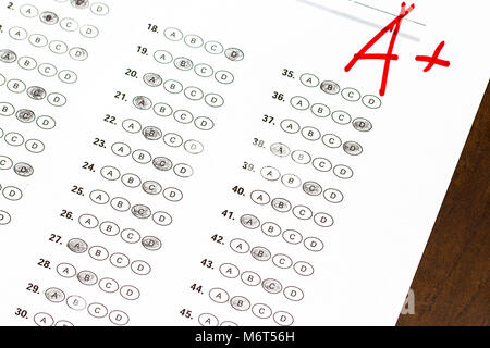 Final exam marked with A+ with red pencil Stock Photo - Alamy
