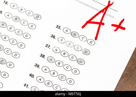 Final exam marked with A+ with red pencil Stock Photo - Alamy
