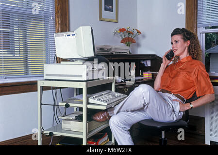 1990’s woman computer working at home retro vintage, young mother on ...