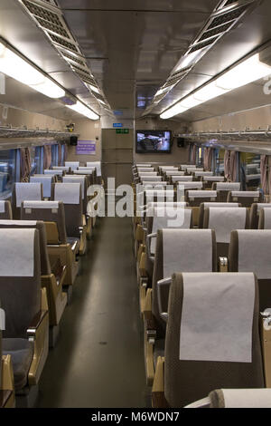 Interior of a carriage on a Shinkansen Bullet Train travelling from Tokyo to Hiroshima, Japan ...