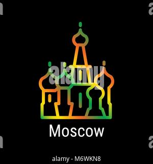 Moscow, Russia Vector Line Icon with Red Ribbon Isolated on White Stock ...