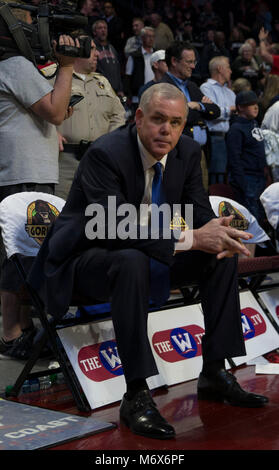 BYU head coach Dave Rose, left, watches as forward Nate Austin shoots ...