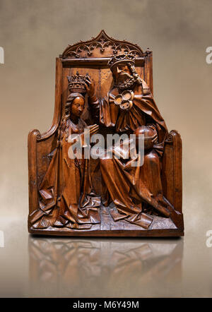 Gothic wood relief sculpture of the crwoning of of the Virgin Mary in ...