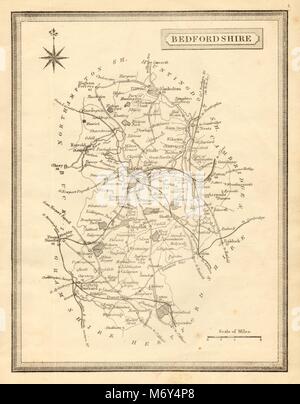 Antique county map of BEDFORDSHIRE by JOHN CARY. Original outline ...