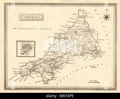 Antique county map of CORNWALL by JOHN CARY. Original outline colour ...