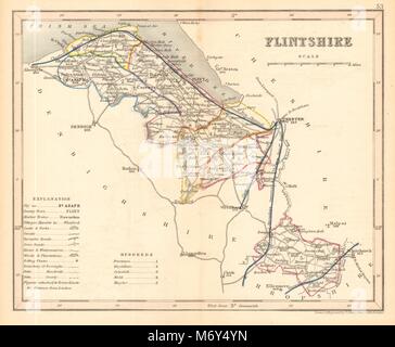 FLINTSHIRE county map by DUGDALE/ARCHER. Seats canals polling places ...