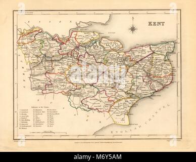 Kent antique county map by J & C Walker. Railways & boroughs 1868 old ...