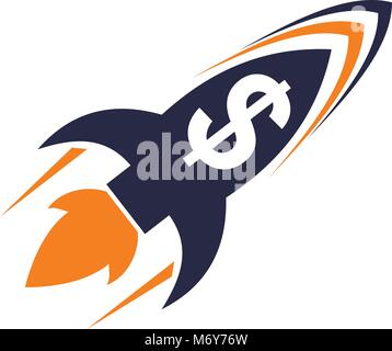 Rocket icon with dollar symbol isolated on white background from ...