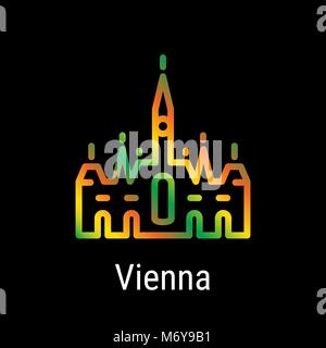 Vienna, Austria Vector Line Icon with Red Ribbon Isolated on White ...