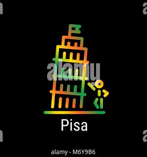 Pisa, Italy Vector Line Icon with Red Ribbon Isolated on White. Pisa ...