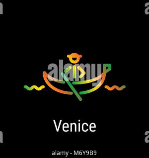 Venice, Italy Vector Line Icon with Red Ribbon Isolated on White Stock ...