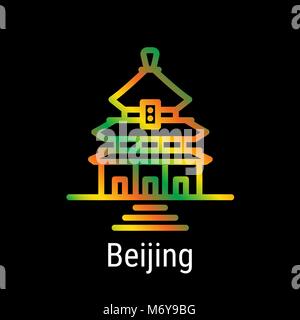 Beijing, China Vector Line Icon with Red Ribbon Isolated on White ...