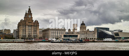 Panoramic view across the River Mersey from New Brighton Stock Photo ...