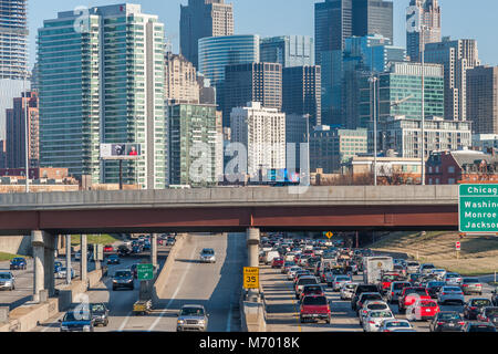 Kennedy Expressway and Chicago skyline Stock Photo - Alamy