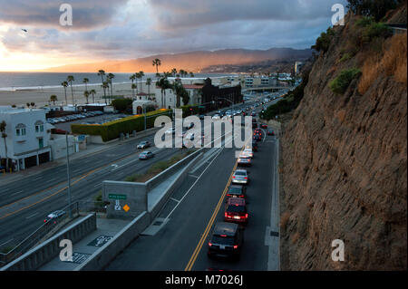 PCH, Pacific Coast Highway, Santa Monica - at sunset looking North to ...