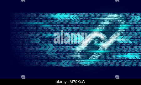 Blockchain hyperlink symbol on binary code number big data flow information. Cryptocurrency ...