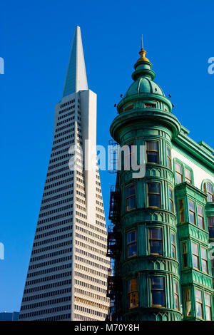 Modern Transamerica Pyramid Building with classic flatiron ...