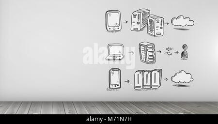 Servers network drawing doodles in room Stock Photo - Alamy