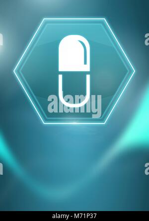 medication pill icon in hexagon interface Stock Photo - Alamy